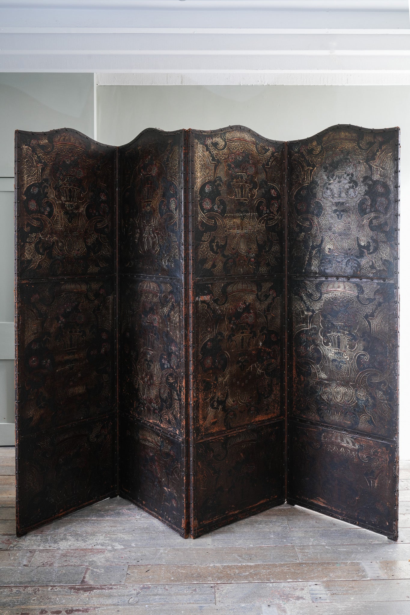 Embossed Leather Four Panel Room Screen – Drew Pritchard Ltd