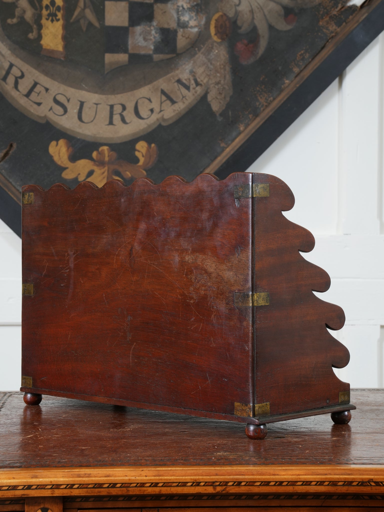 A Brass Bound Mahogany Campaign Desk Top Stationary Rack – Drew ...