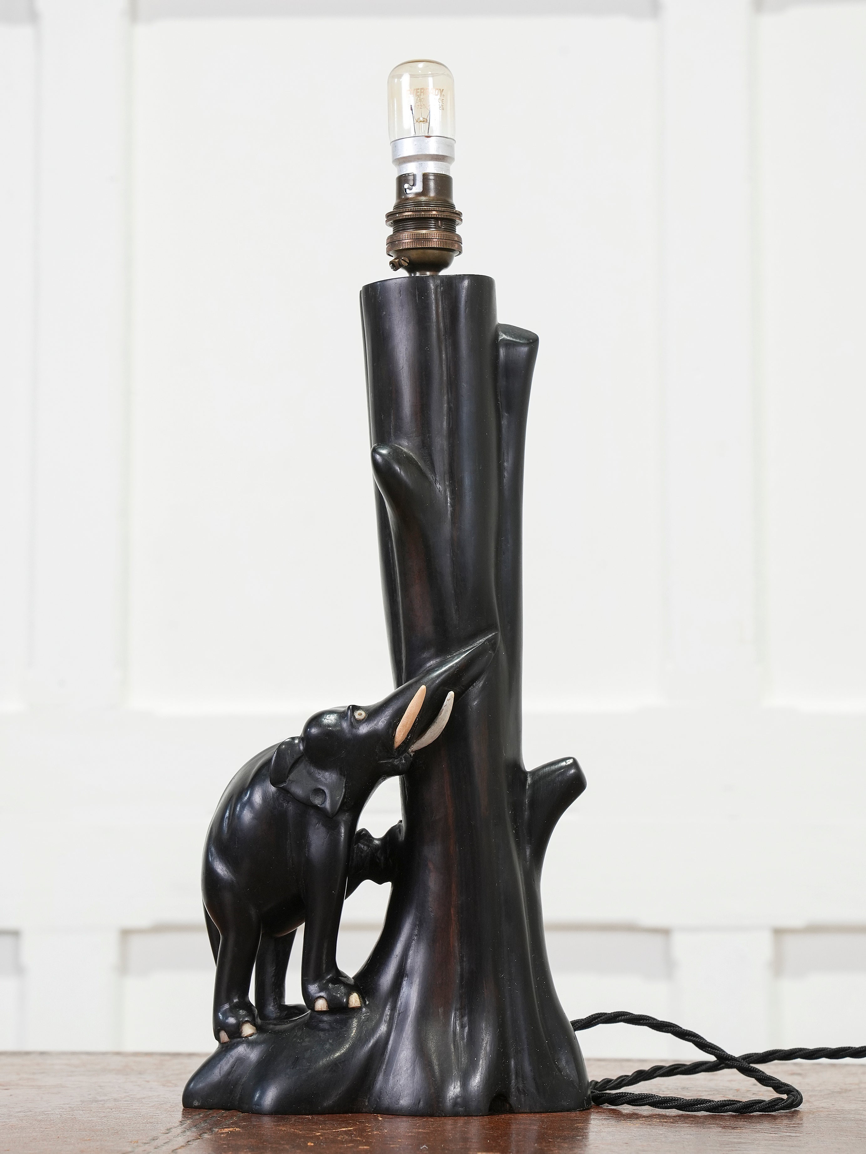 A Carved Rosewood Elephant Table Lamp | Drew Pritchard Ltd