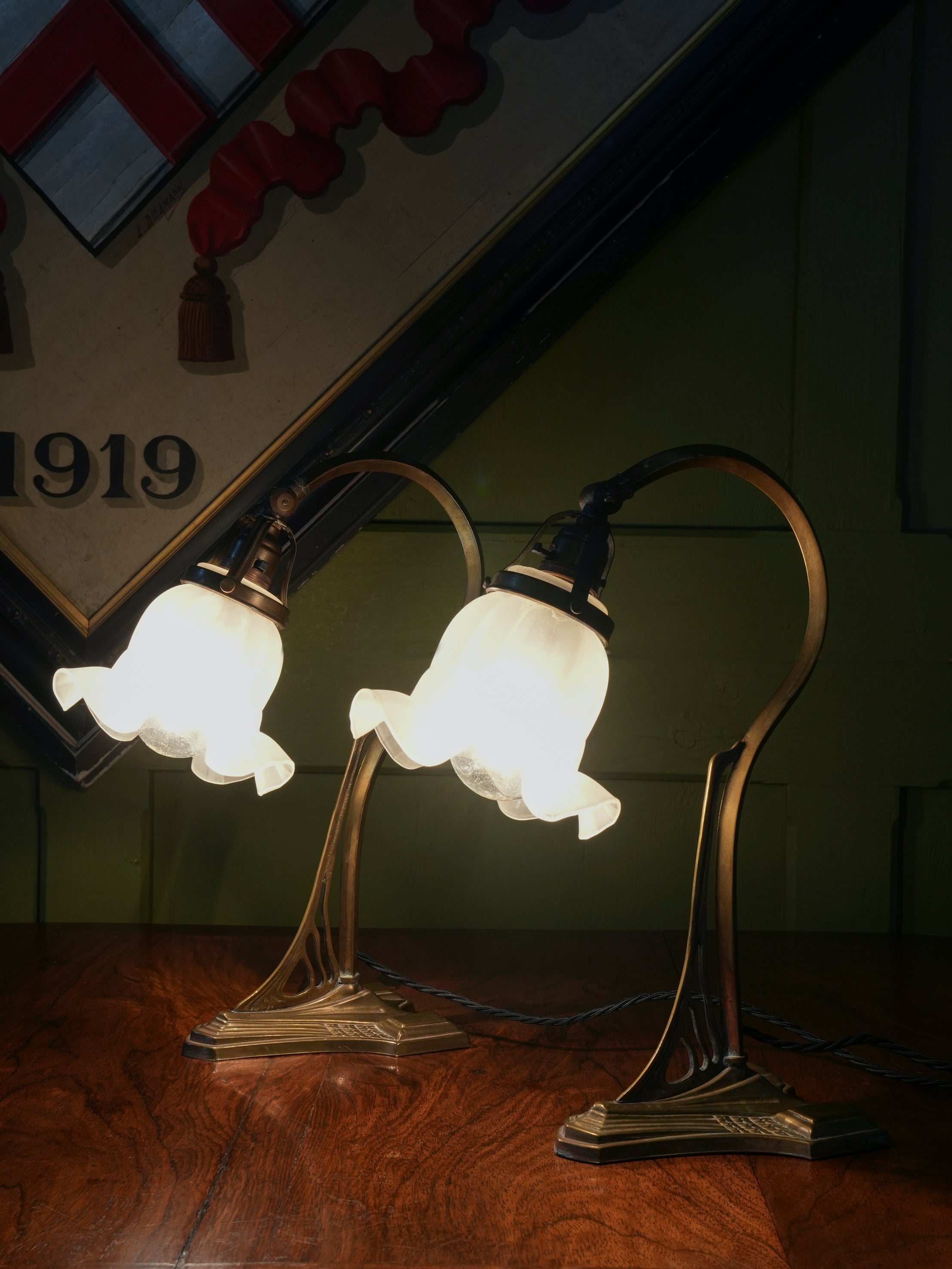 A Pair of Early 20th Century Brass Table Lamps | Drew Pritchard Ltd