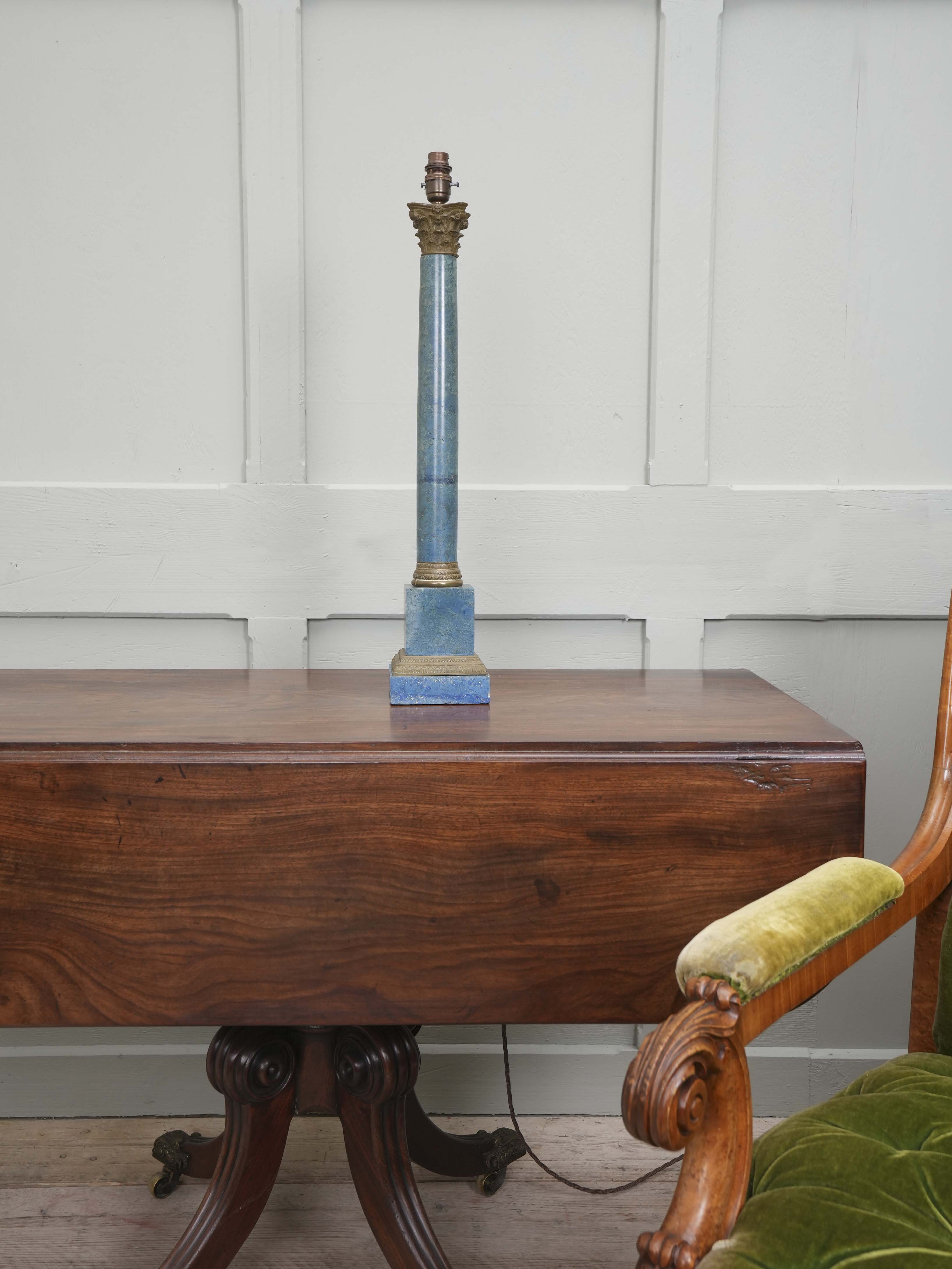 A Blue Marble Column Table Lamp | Drew Pritchard Ltd