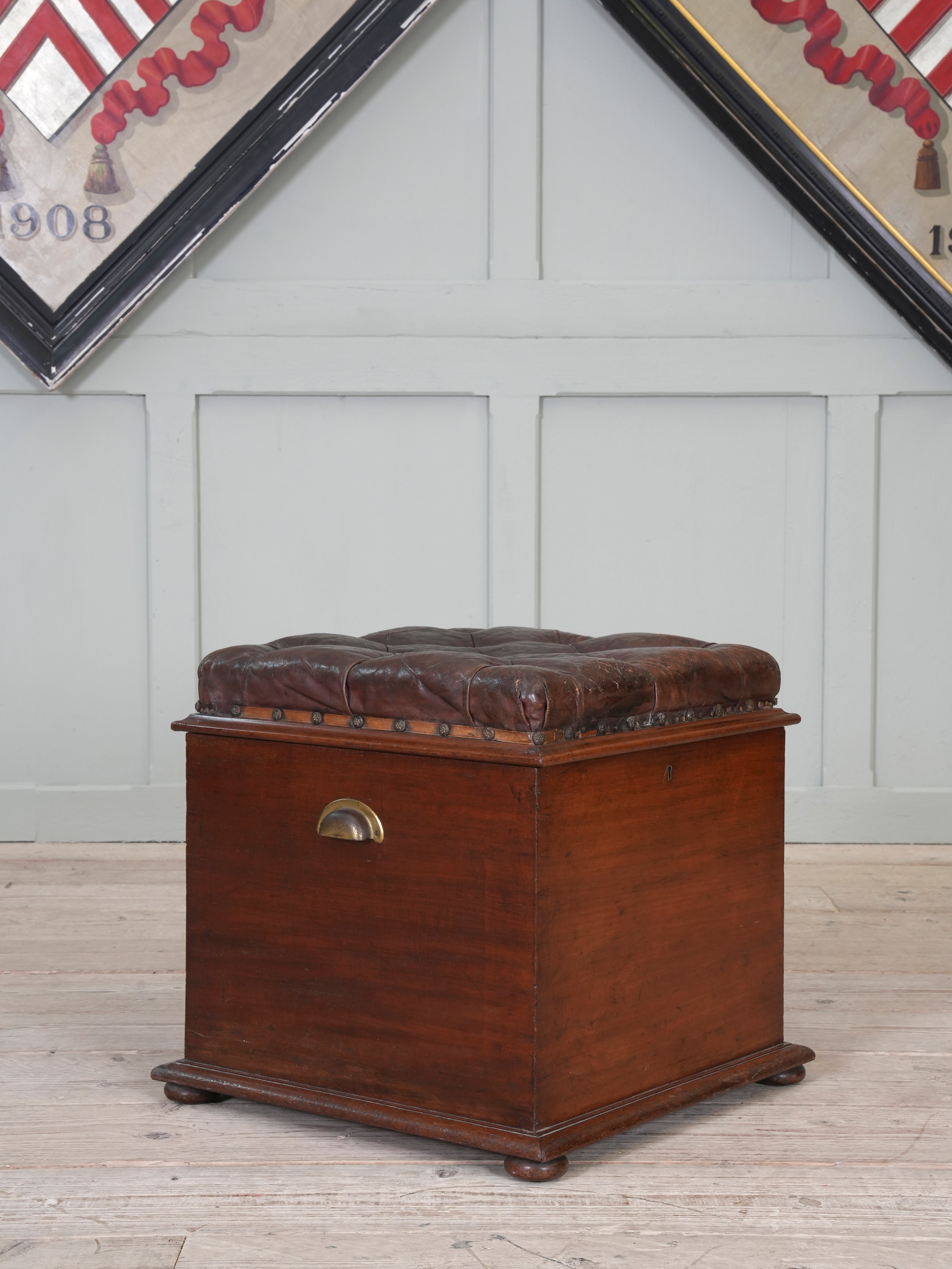 A 19th Century Buttoned Leather Box Ottoman | Drew Pritchard Ltd